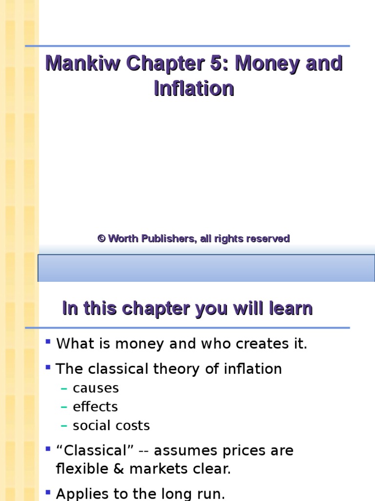 Mankiw Chapter 5: Money and Inflation | PDF | Inflation | Demand For Money