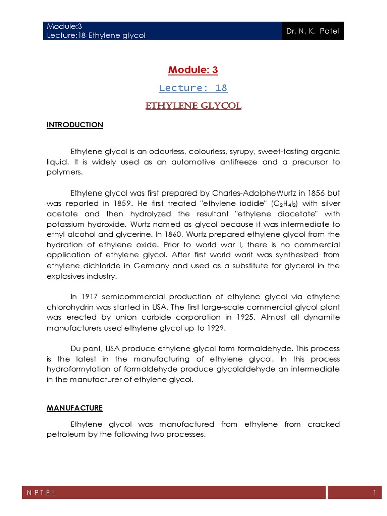 Ethylene Glycol Production Methods | PDF | Ethylene | Chemical Compounds