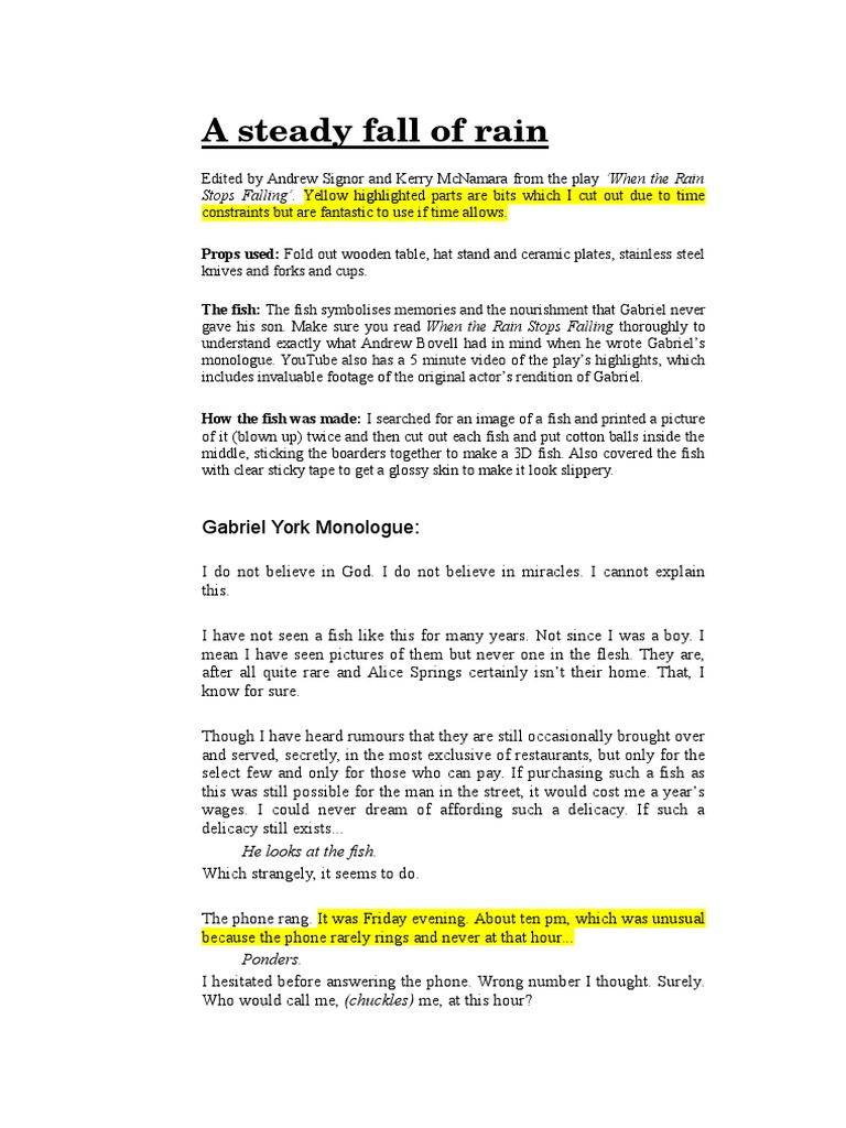 A Steady Fall of Rain: Gabriel York Monologue | PDF