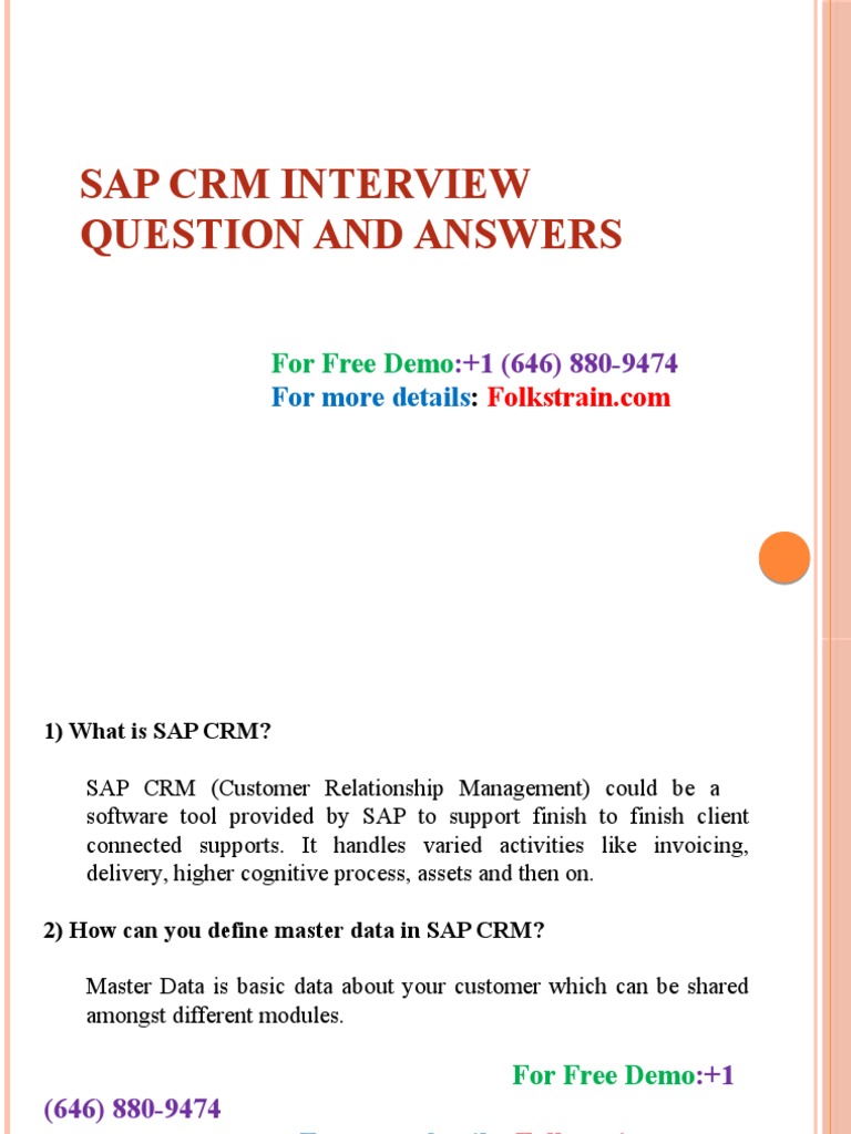 Sap CRM Interview Question and Answers: For Free Demo | PDF | Customer ...