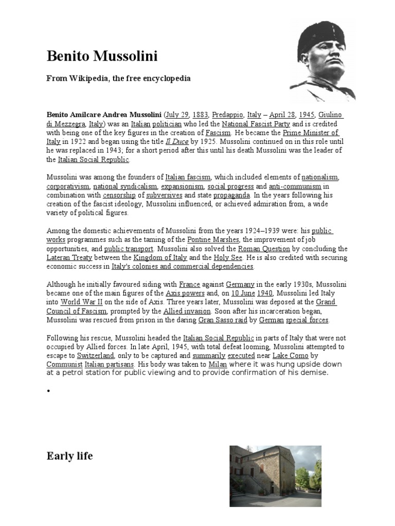 Benito Mussolini Biography | PDF | Benito Mussolini | Italy