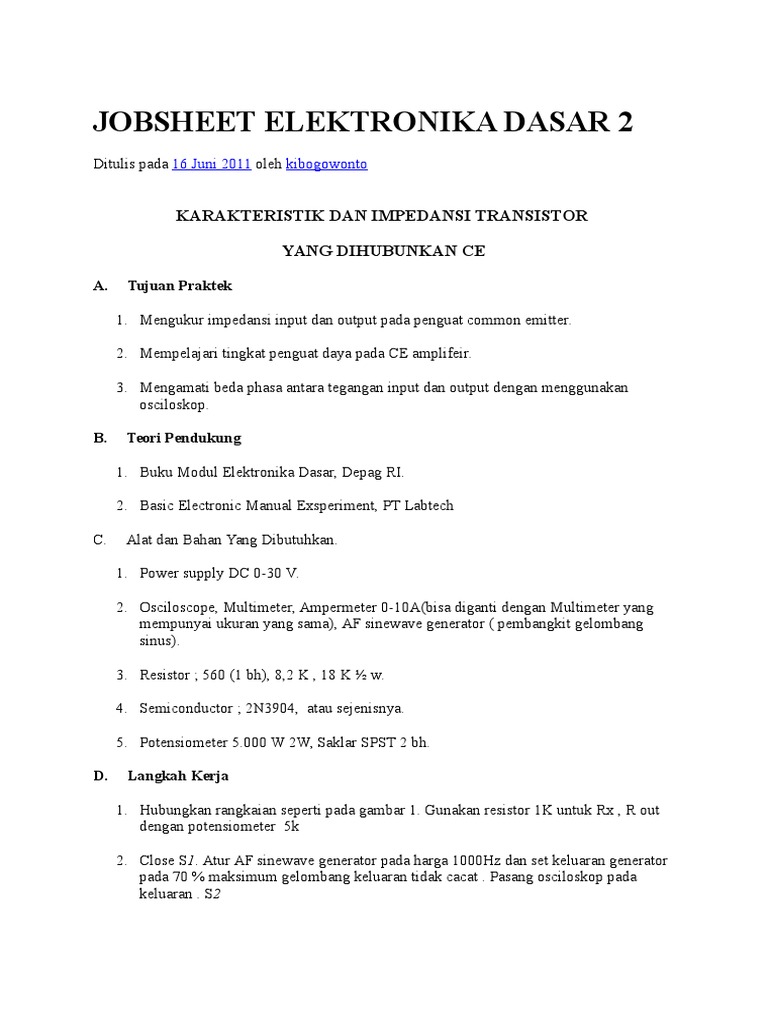Jobsheet Elektronika Dasar 1 | PDF