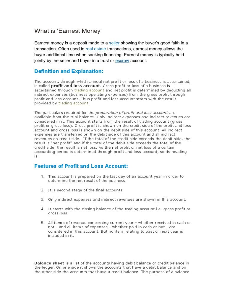 What Is 'Earnest Money': Definition and Explanation | PDF | Debits And ...