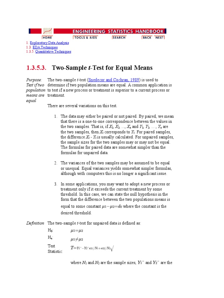 Two-Sample T-Test For Equal Means | PDF | Student's T Test ...