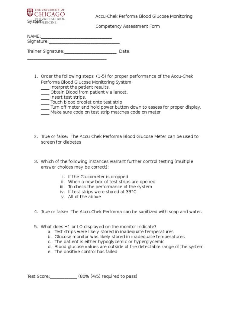Accu-Chek Performa Competency Assessment | PDF | Medical Tests | Tests