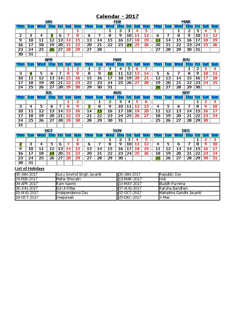 Calendar 2017 | PDF