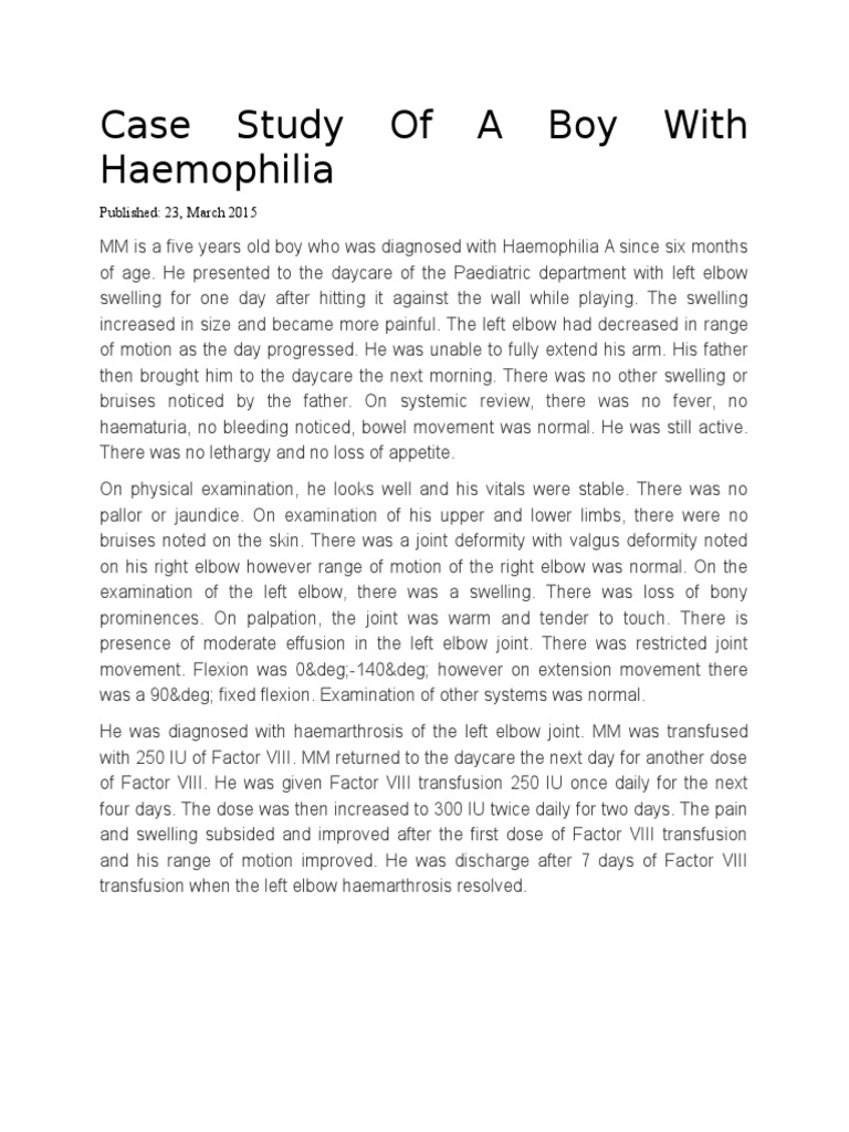 Case Study of A Boy With Haemophilia | Download Free PDF | Haemophilia ...
