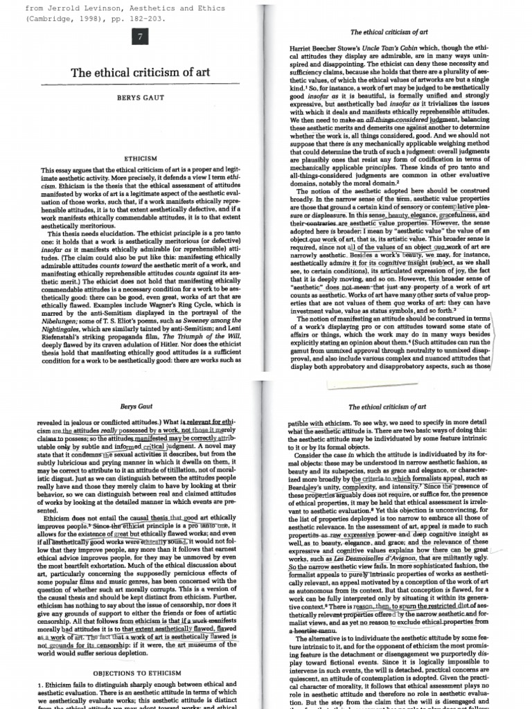 Gaut Ethical Criticism of Art | PDF