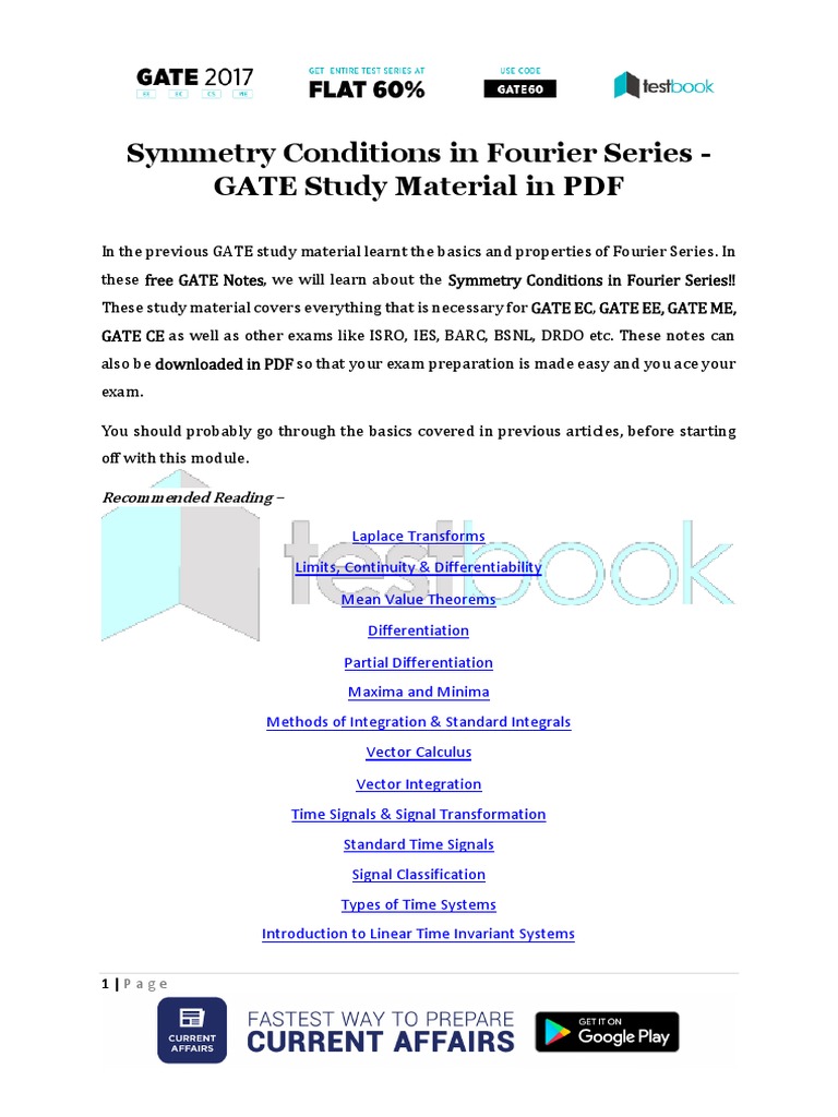 Symmetry Conditions in Fourier Series - GATE Study Material in PDF | PDF | Fourier Transform ...