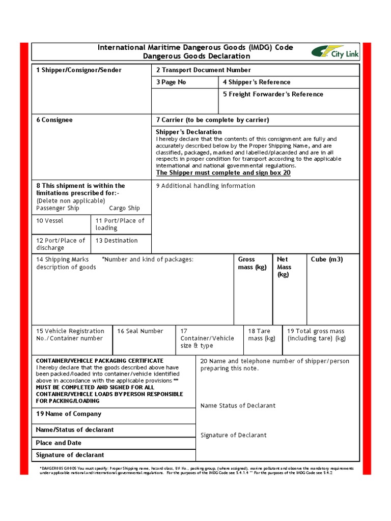 Dangerous Goods Declaration Completion Guide | PDF | Dangerous Goods ...