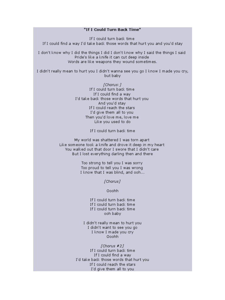 Cher's "If I Could Turn Back Time" Lyrics | PDF