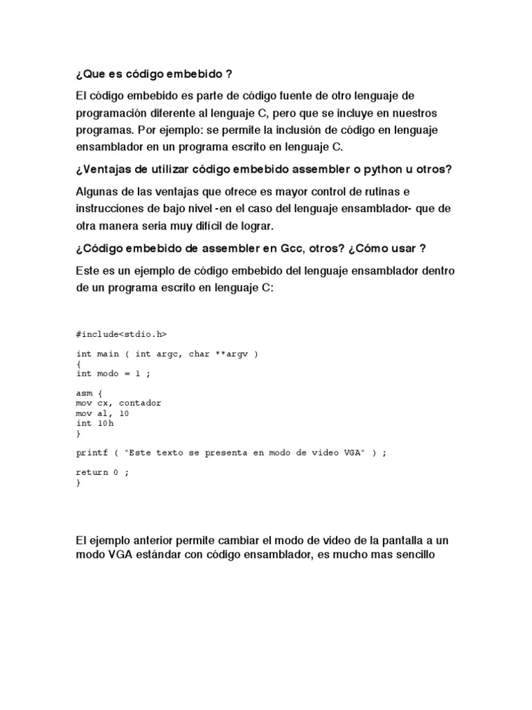 Qué es el código embebido en C | PDF