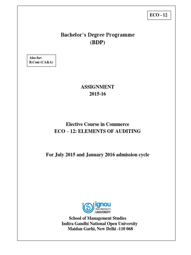 Bachelor's Degree Programme (BDP) : Assignment 2015-16 | PDF