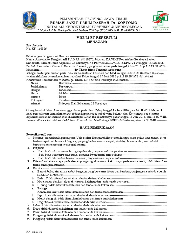 VISUM] Visum Jenazah 61 Tahun Ditemukan Luka di Bokong | PDF