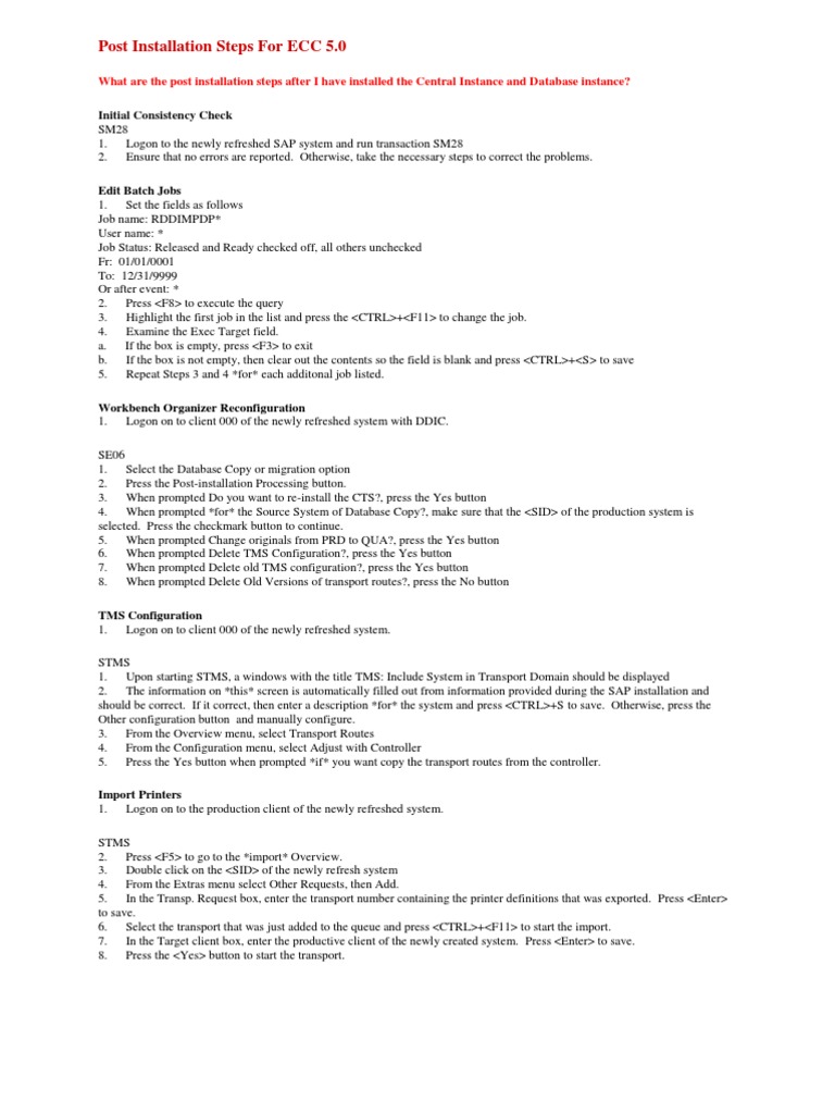 Post Installation Steps For ECC 5 | PDF | Transmission Control Protocol ...