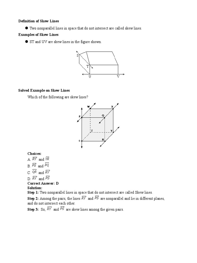 Definition of Skew Lines | PDF