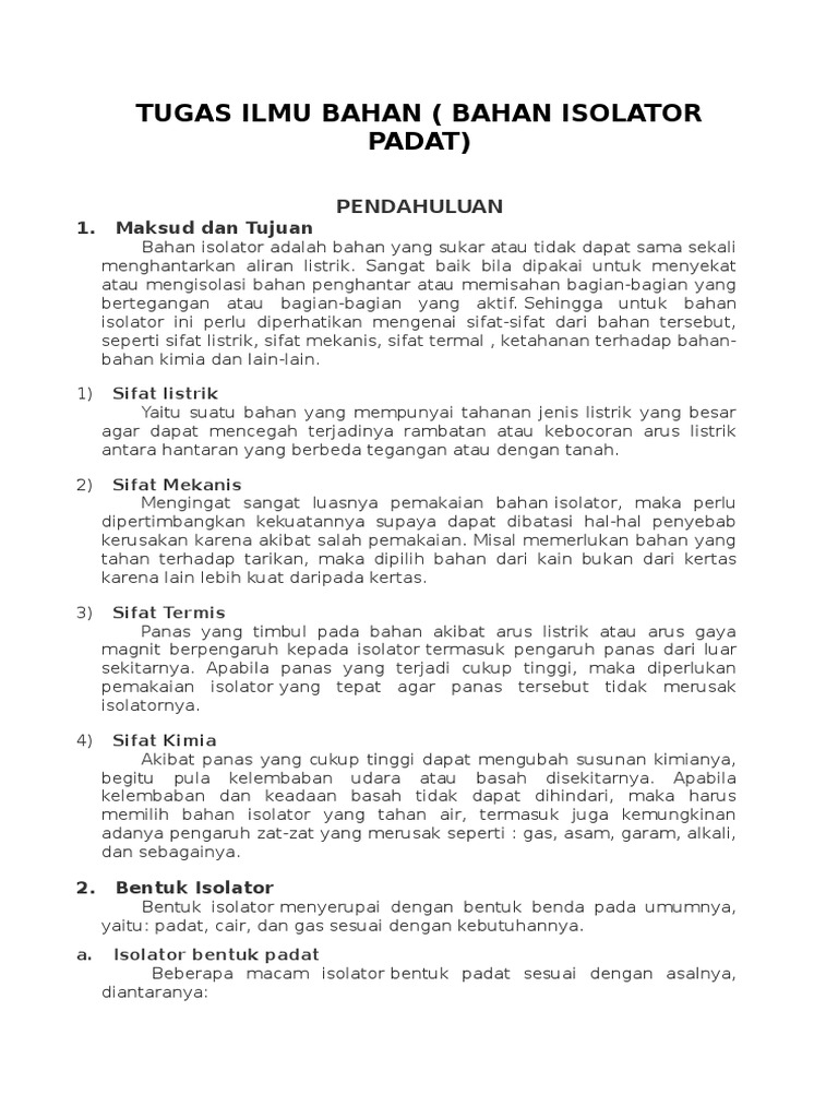 Jenis dan Sifat Bahan Isolator Padat | PDF | Teknologi & Rekayasa