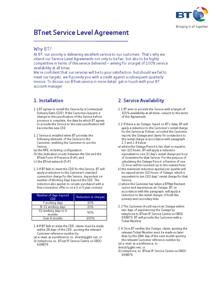 BTnet Leased Line Service Level Agreement | PDF | Latency (Engineering ...