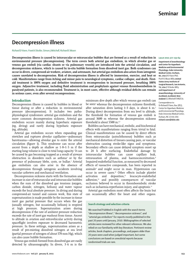 Decompression Illness | PDF | Scuba Diving | Underwater Diving