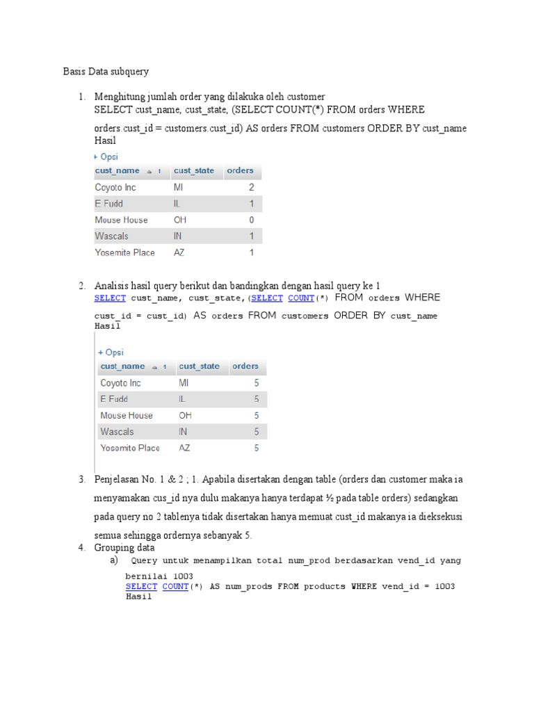SubQuery Dan Grouping Data Basis Data | PDF | Komputer