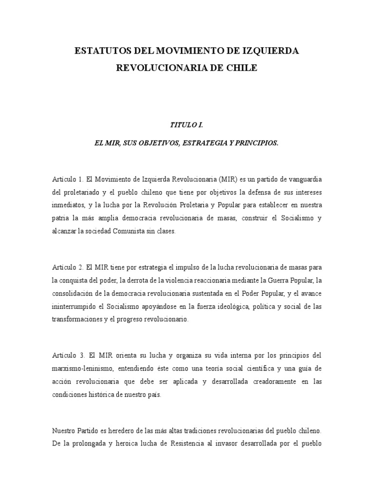 Estatutos Del Movimiento de Izquierda Revolucionaria de Chile - MIR ...