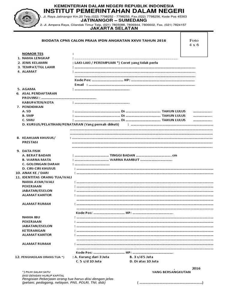 Formulir Biodata | PDF