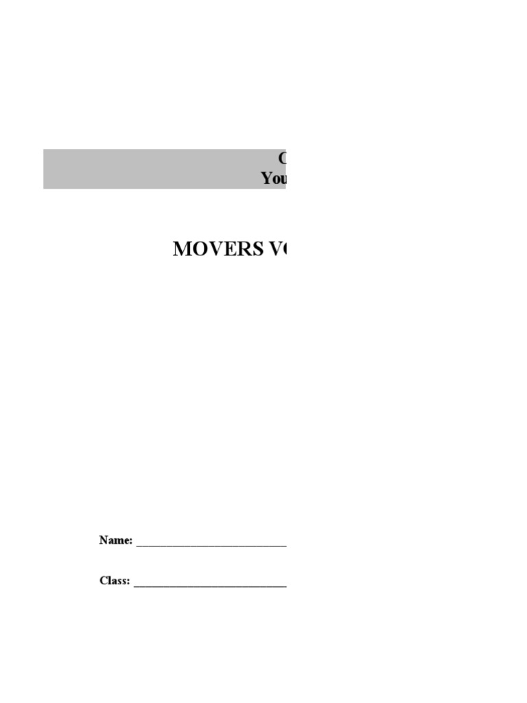 MOVERS Vocabulary List: A Comprehensive Collection of Words for ...