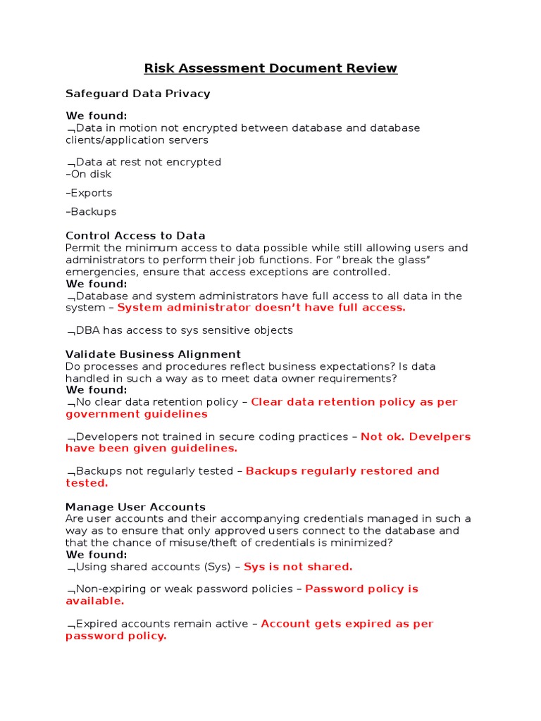 Data Privacy Risk Assessment Review | PDF