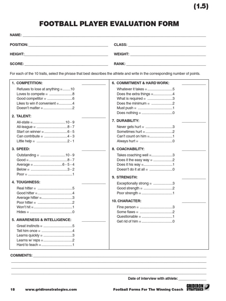 Player Evaluation Form | PDF