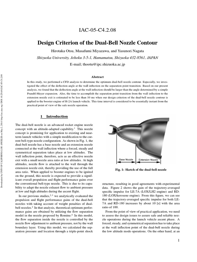 1-1.design Criterion of The Dual-Bell Nozzle Contour | PDF