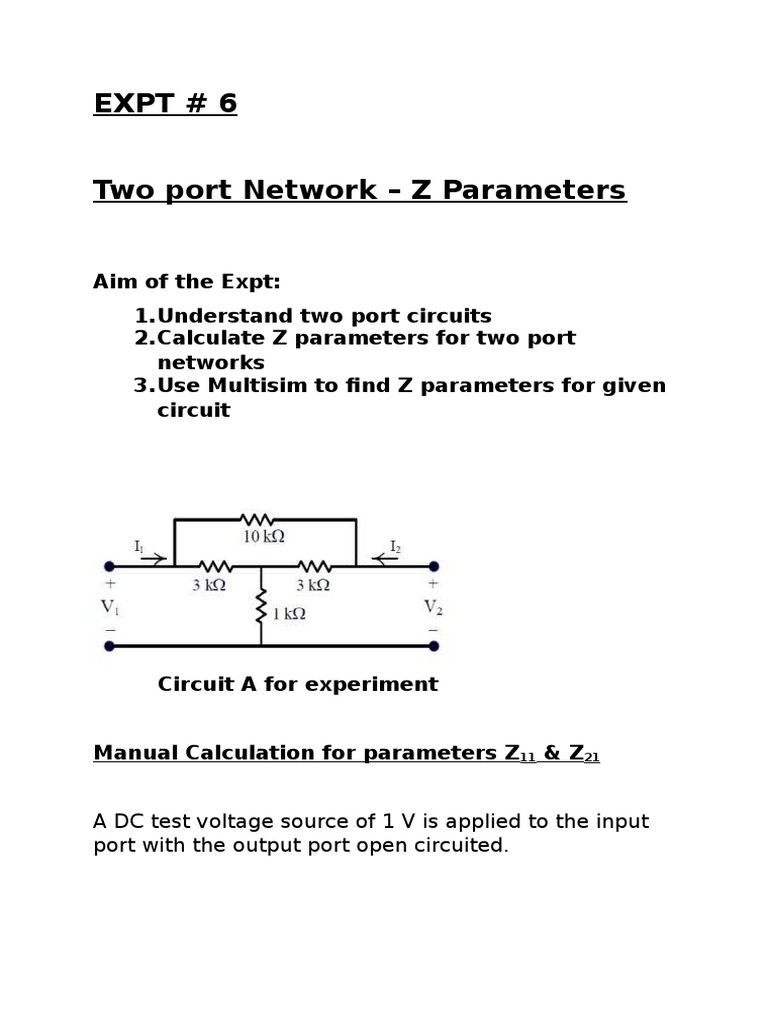 Expt # 6 Two Port Network - Z Parameters | PDF | Electromagnetism | Electronic Engineering