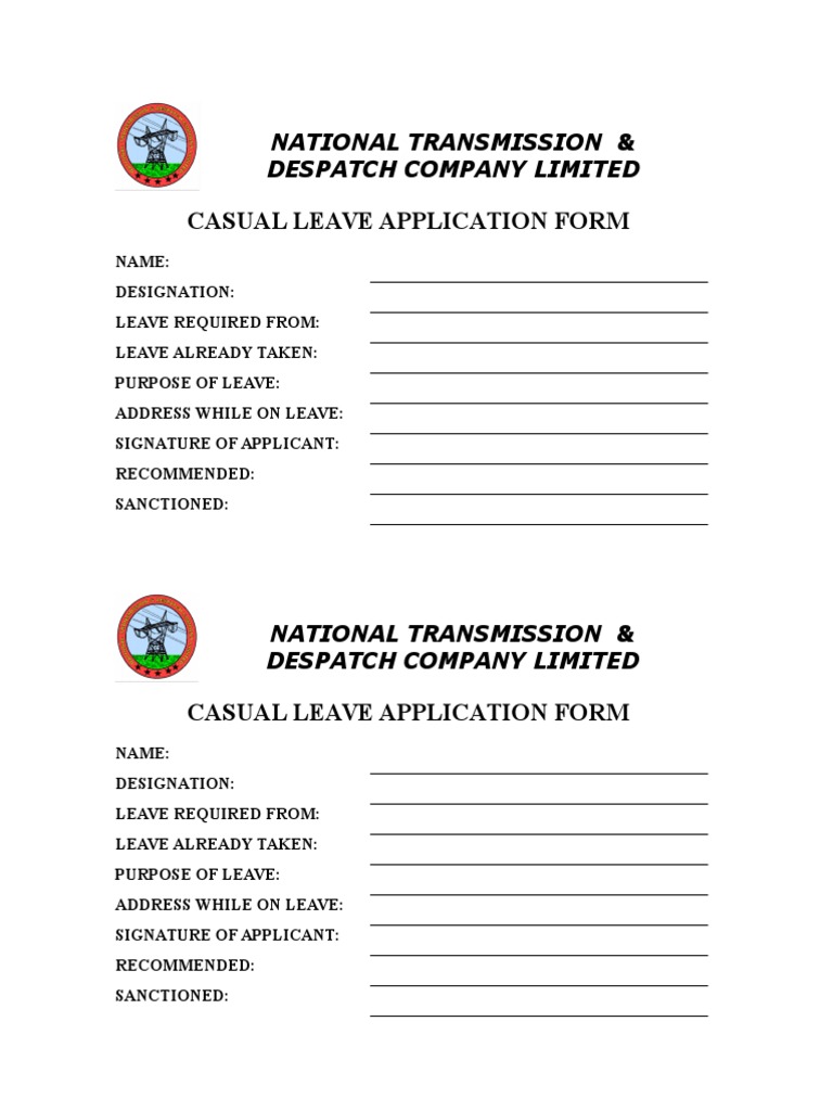 Casual Leave Form Blank | PDF