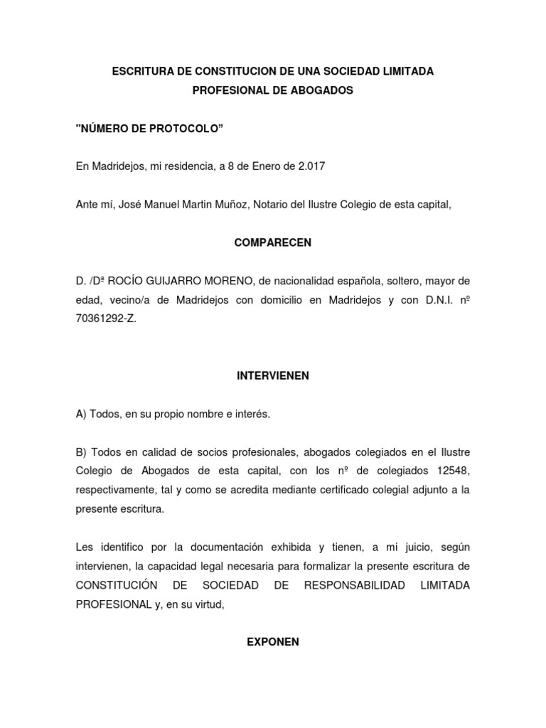 Escritura de Constitucion PDF | PDF | Sociedad de responsabilidad limitada | Conceptos legales