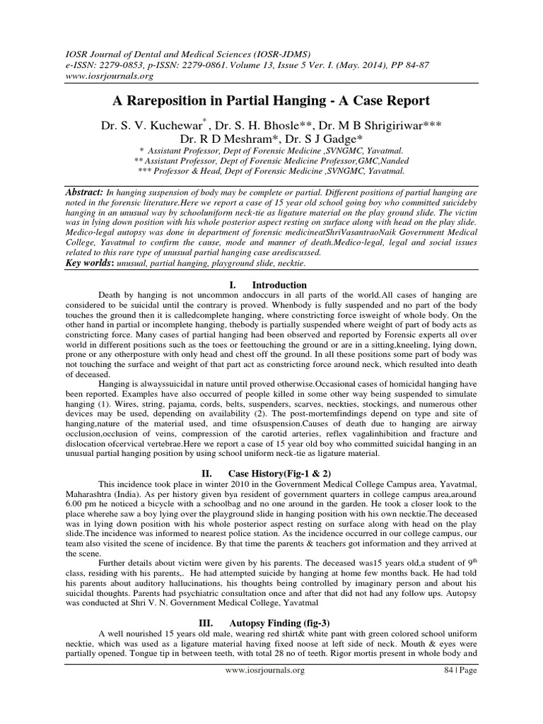 A Rareposition in Partial Hanging - A Case Report | PDF