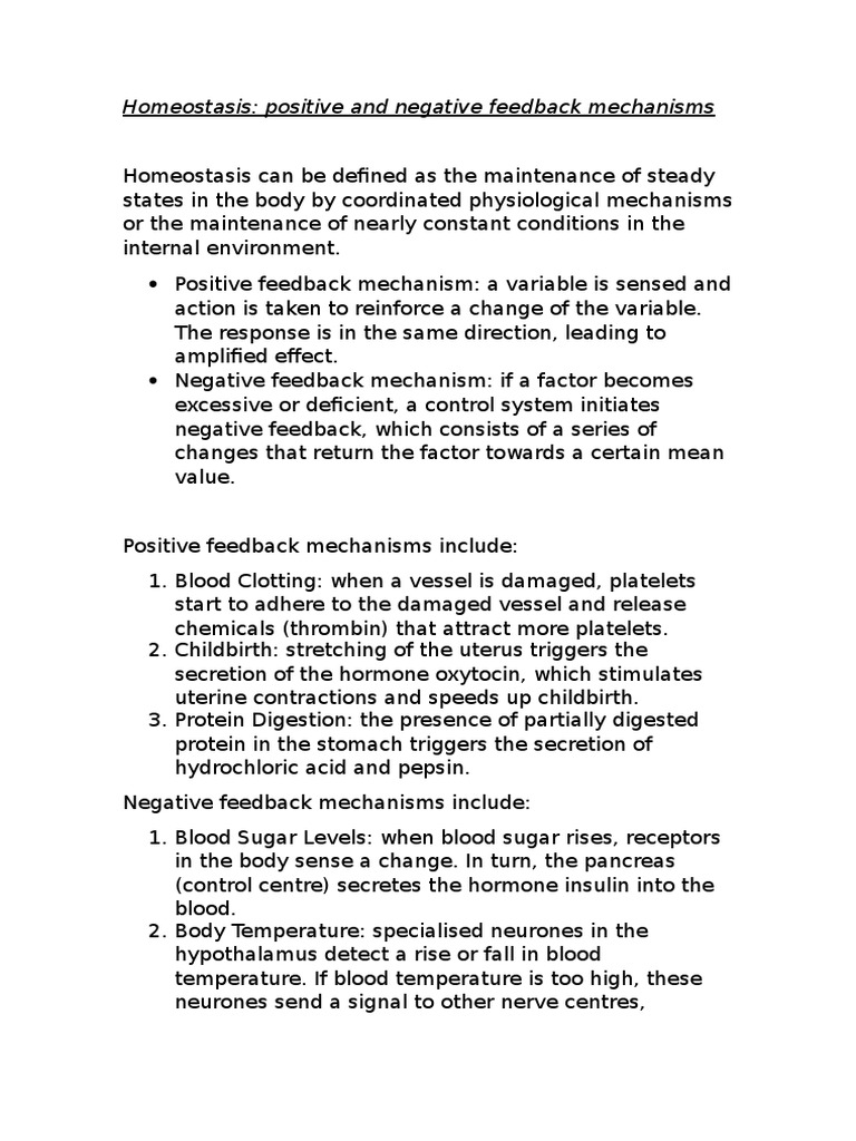 Homeostasis: Positive and Negative Feedback Mechanisms | PDF