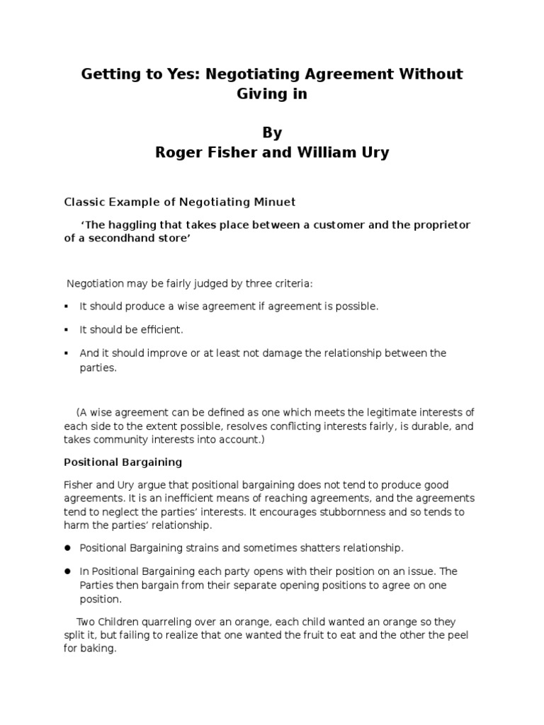 Getting To Yes | PDF | Bargaining | Negotiation