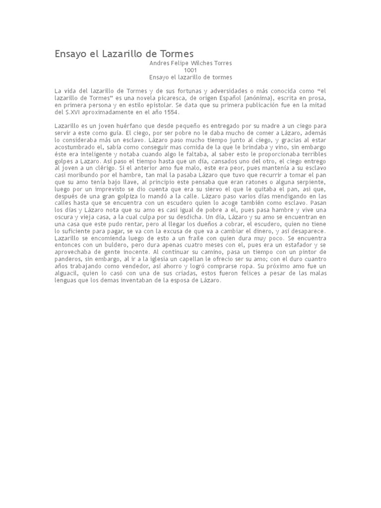 Ensayo El Lazarillo de Tormes | PDF