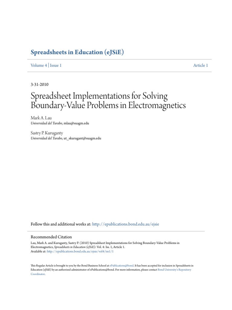Spreadsheet Solutions for Electromagnetics | PDF | Finite Element Method | Partial Differential ...
