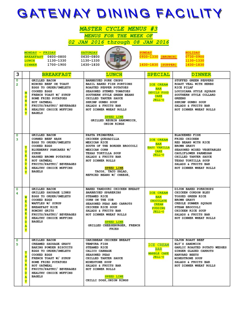 Galley Menu Jan 2017 | PDF | Salad | Western Cuisine