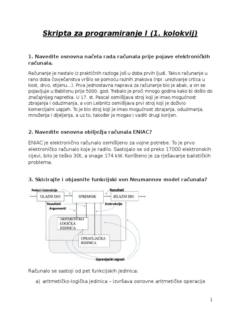 Skripta Programiranje - 1.kolokvij | PDF
