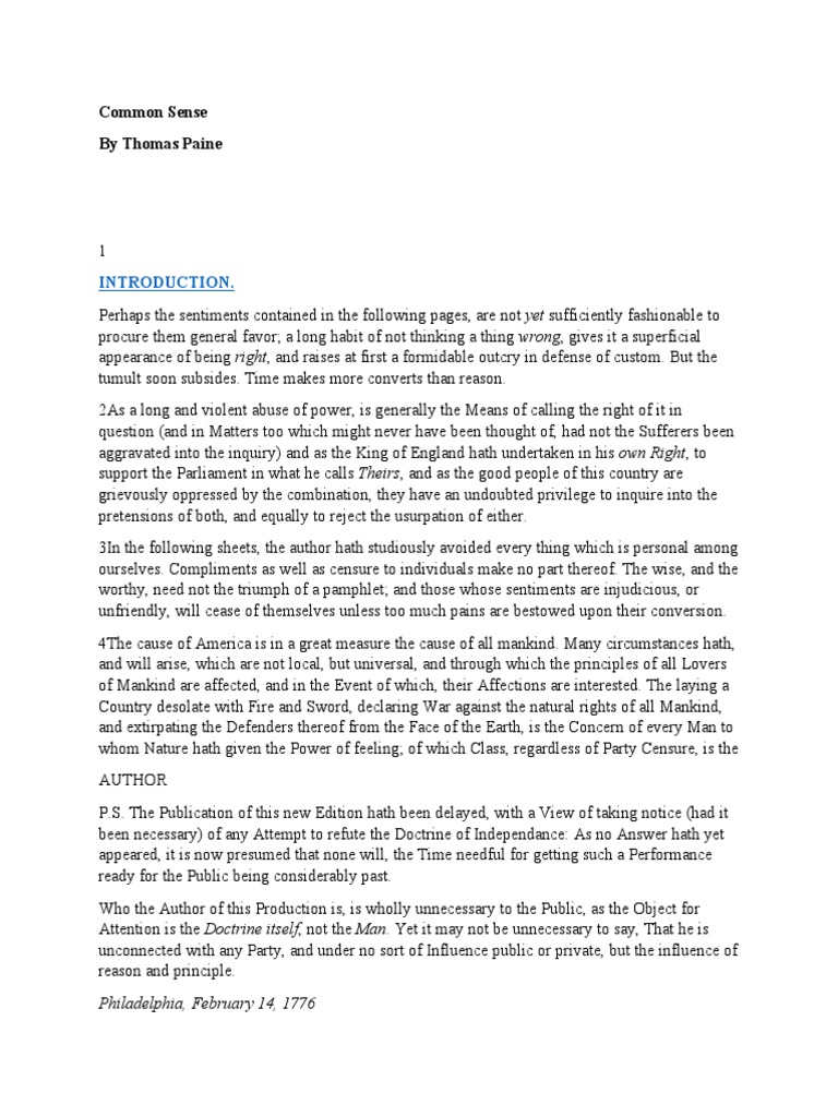 Common Sense | PDF | Samuel | Monarchy