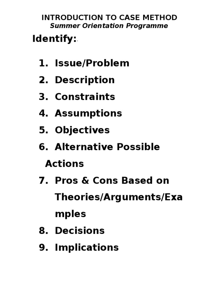 Introduction To Case Method: Summer Orientation Programme | PDF