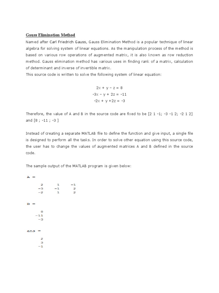 Gauss Elimination Method | PDF | Teaching Methods & Materials