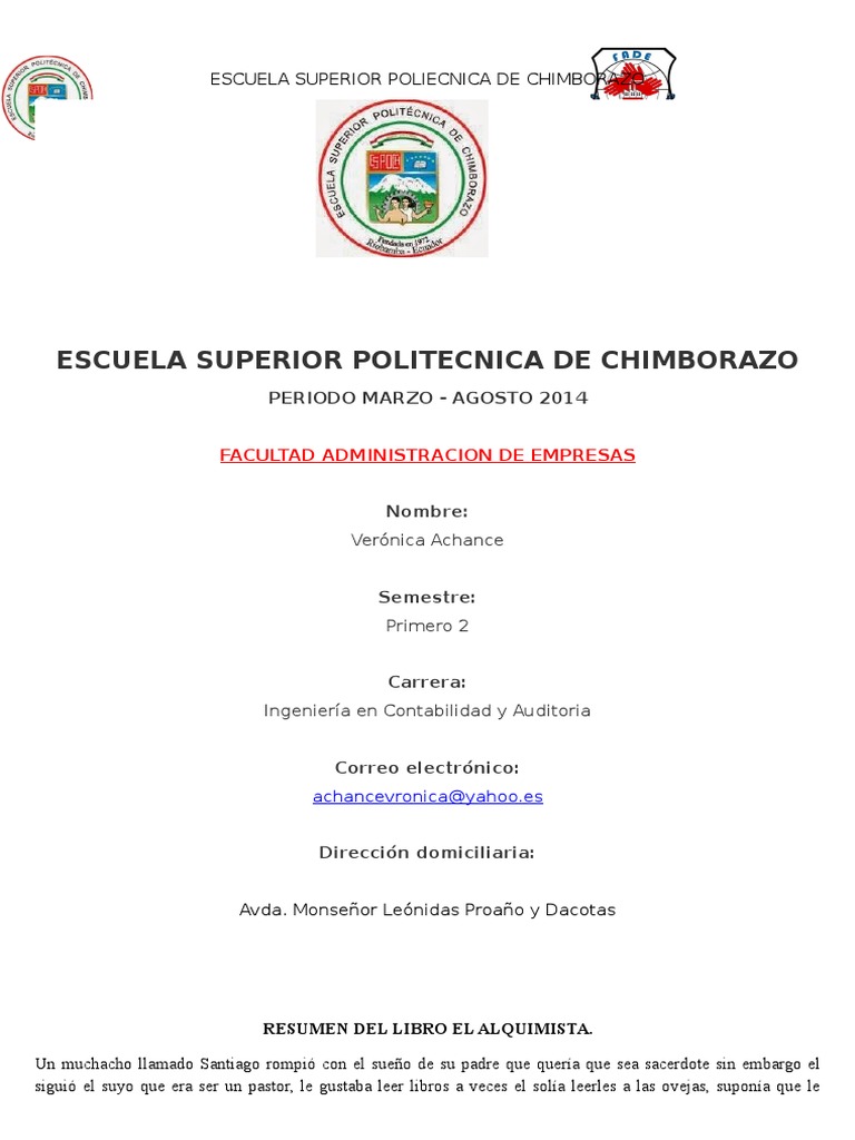 Trabajo de Lectura El Alquimista | PDF