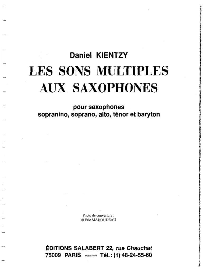 Saxophone Multiphonics KIENTZY | PDF