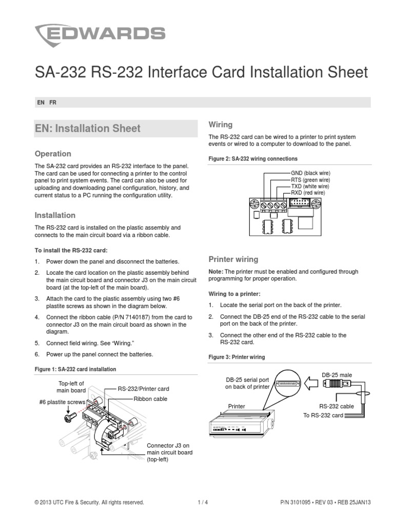 R03 SA-232 RS-232 Interface Card Installation Sheet | PDF | Electrical ...