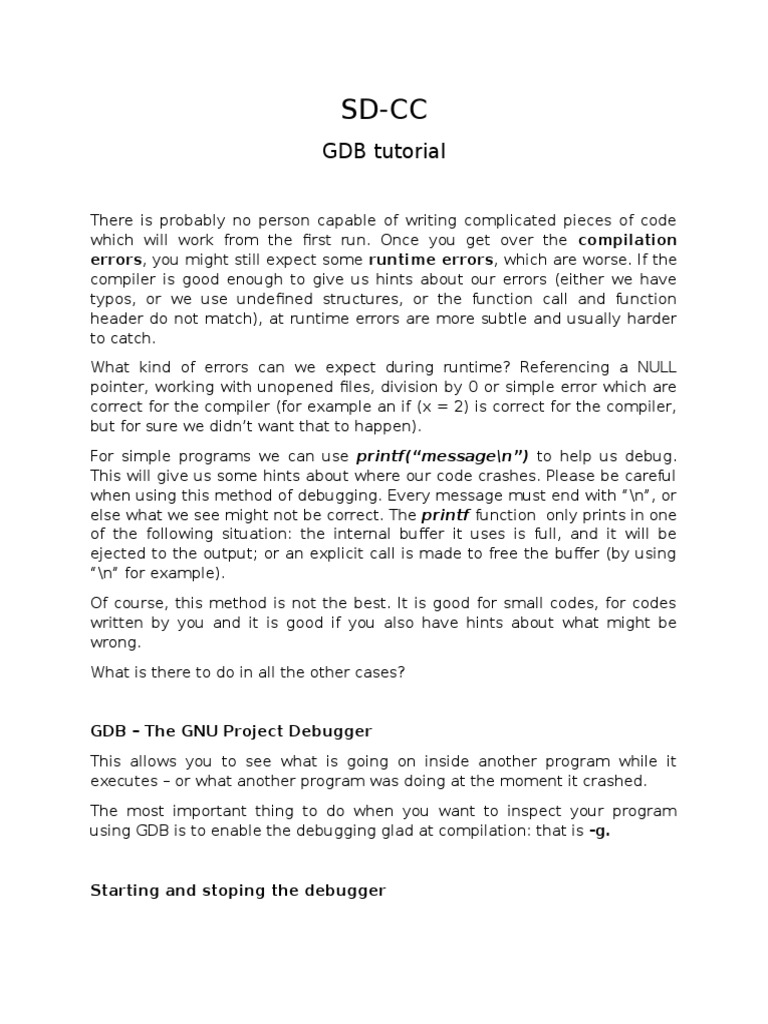 SD-CC: GDB Tutorial | PDF | Areas Of Computer Science | Computer Programming