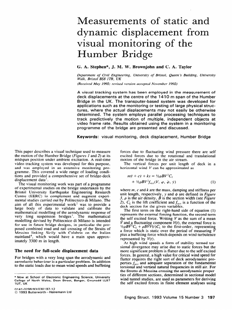 Measurements of Static and Dynamic Displacement From Visual Monitoring of The Humber Bridge 1993 ...