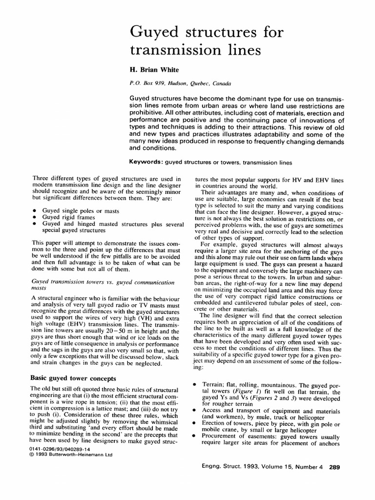 Guyed Structures For Transmission Lines 1993 | PDF | Structural Load ...
