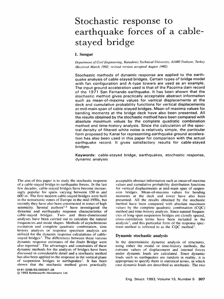 Stochastic Response To Earthquake Forces of A Cable Stayed Bridge 1993 ...